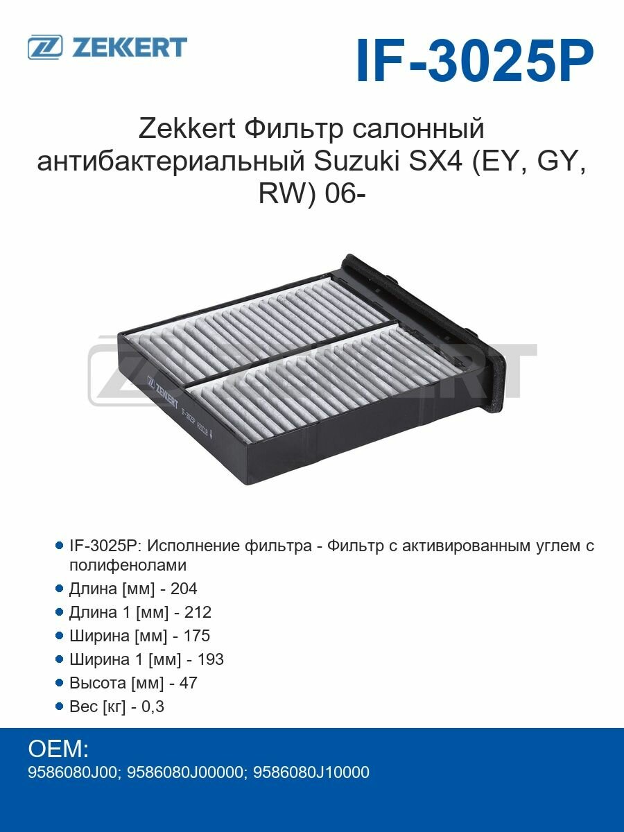 Zekkert Фильтр салонный антибактериальный Suzuki SX4 (EY, GY, RW) 06-