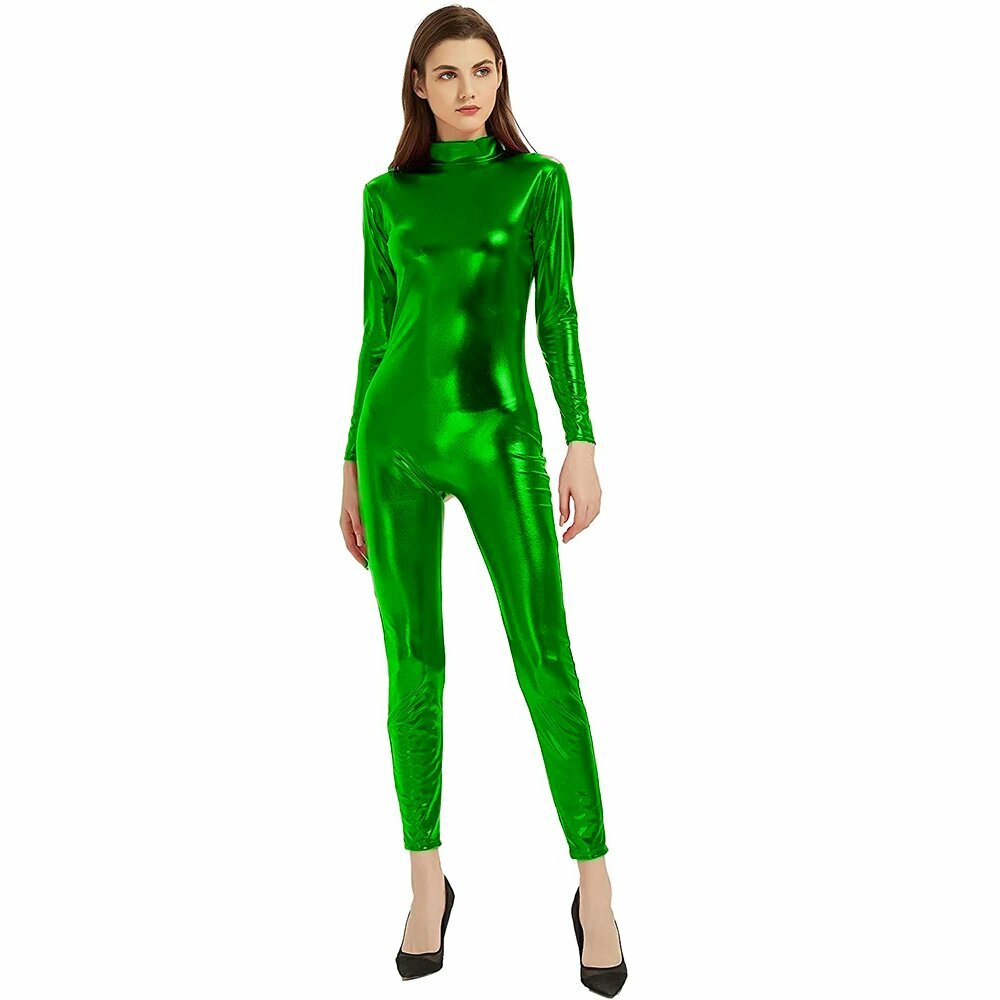 Зеленый блестящий комбинезон Zentai XXXL