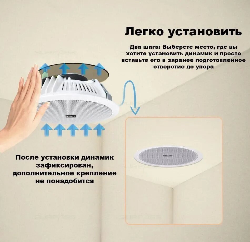 YAYAC Встраиваемая потолочная акустика, для дома, для ванной, Bluetooth, с усилителем класса D, поддержка AUX — фото 1