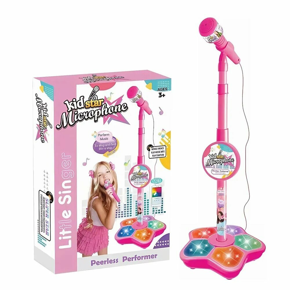 Микрофон для караоке с ритмической подсветкой и держателем для детей