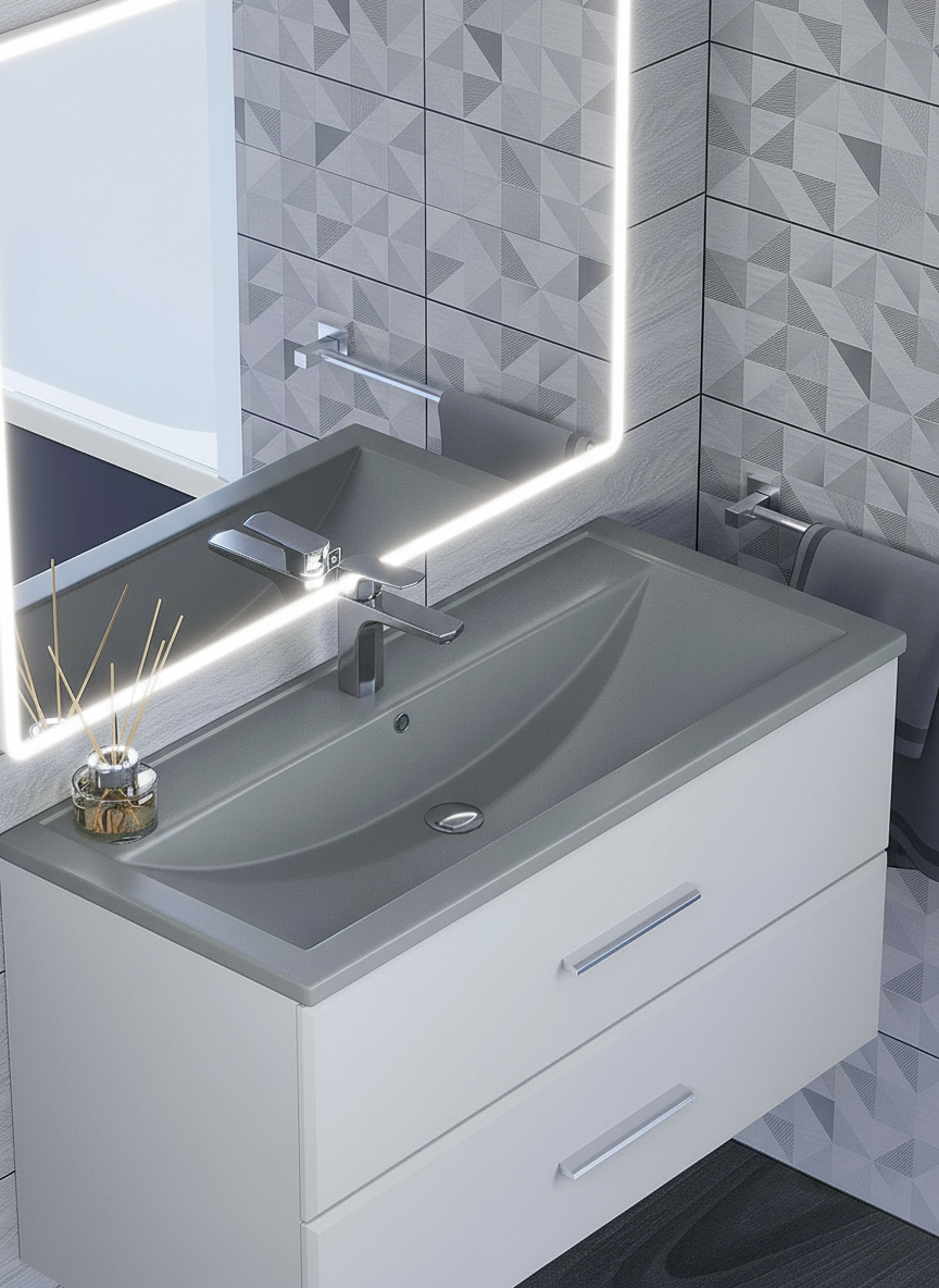 Раковина кварцевая для ванной Uperwood Foster Quartz 100 см, серая матовая, бетон