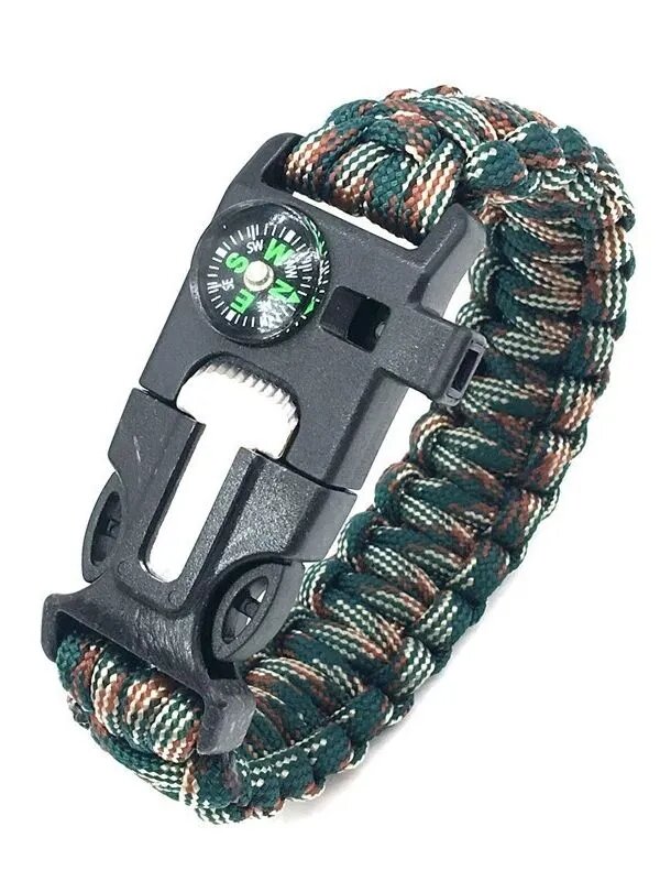 Браслет мужской из паракорда, мультитул, набор для туризма компас свисток, черный