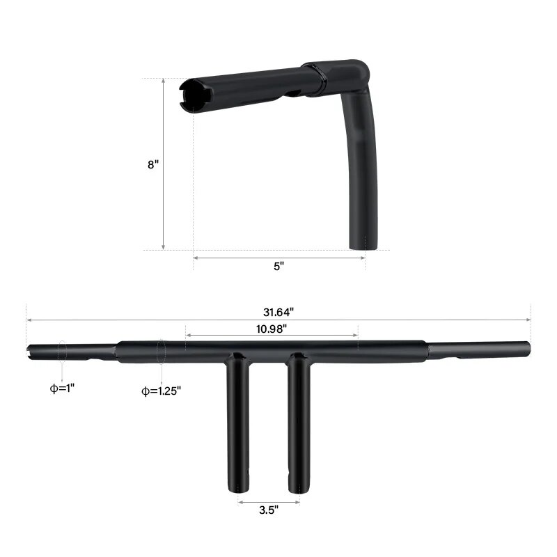 Мотоциклетный руль 6/8/10 дюймов Rise T Bar для Harley FLST FXST Softail Sportster XL Dyna Street Fat Bob LowRider Черный, 8 Inch Black