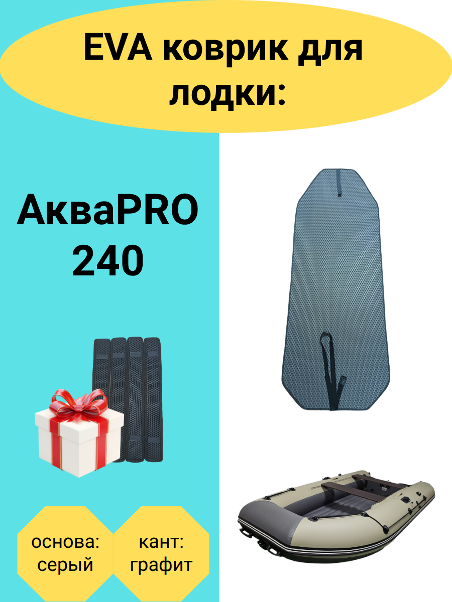 Эва коврик в лодку ПВХ АкваPRO 240, 1920х705, накладки в комплекте