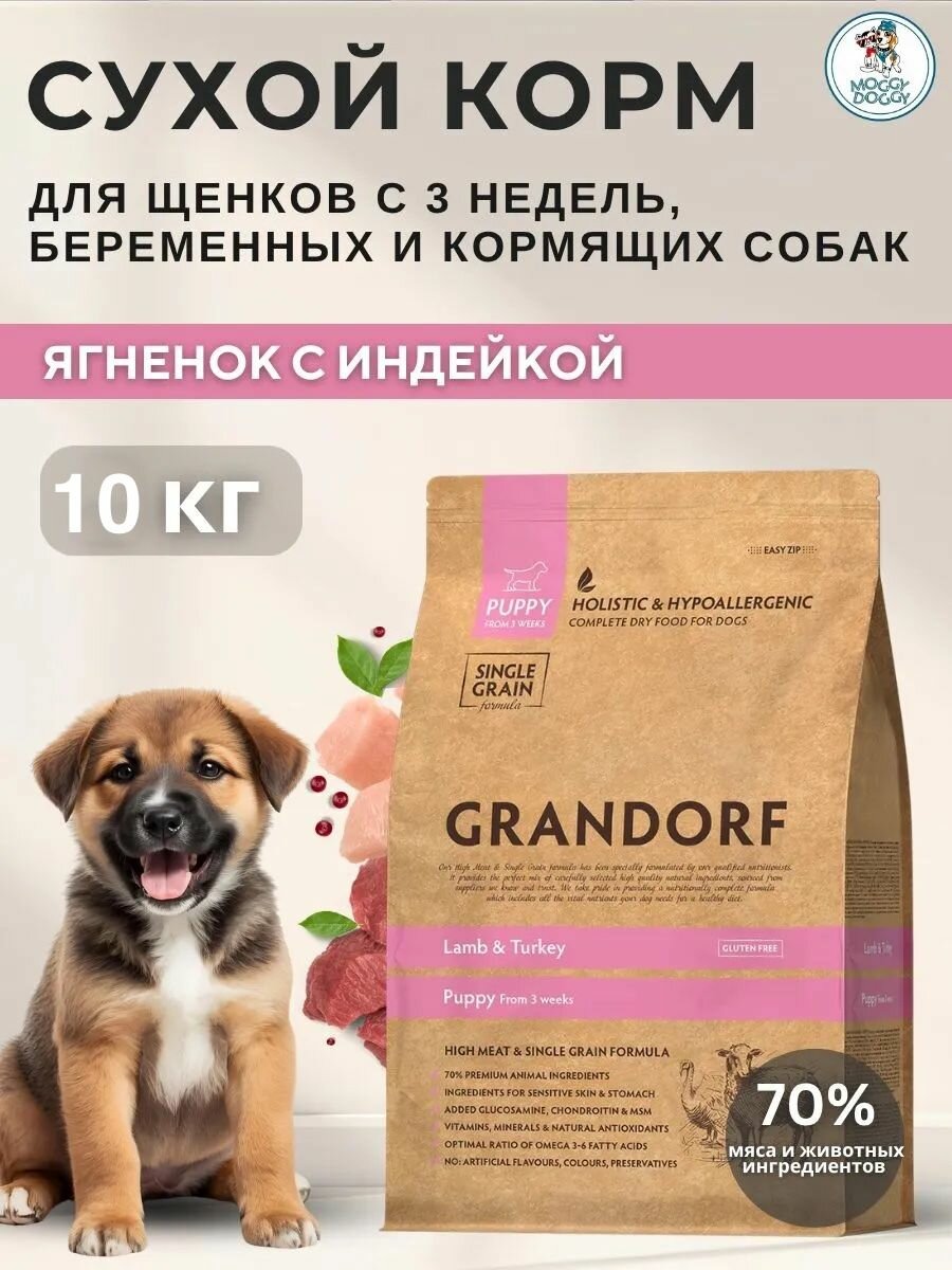 GRANDORF PUPPY Сухой корм для щенков всех пород, ягненок с индейкой - 10 кг