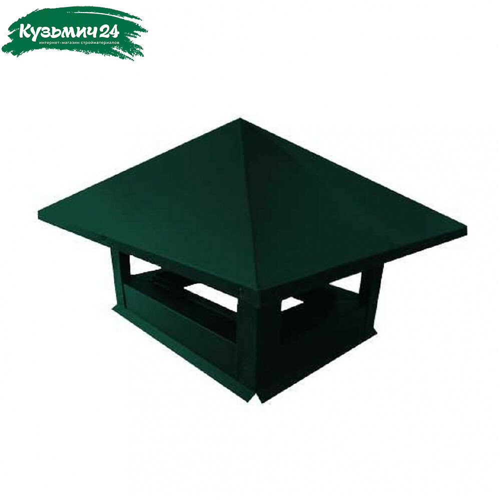 Зонт для дымохода, нержавеющая сталь 0.5 мм, темно-зеленый, 520х520 мм