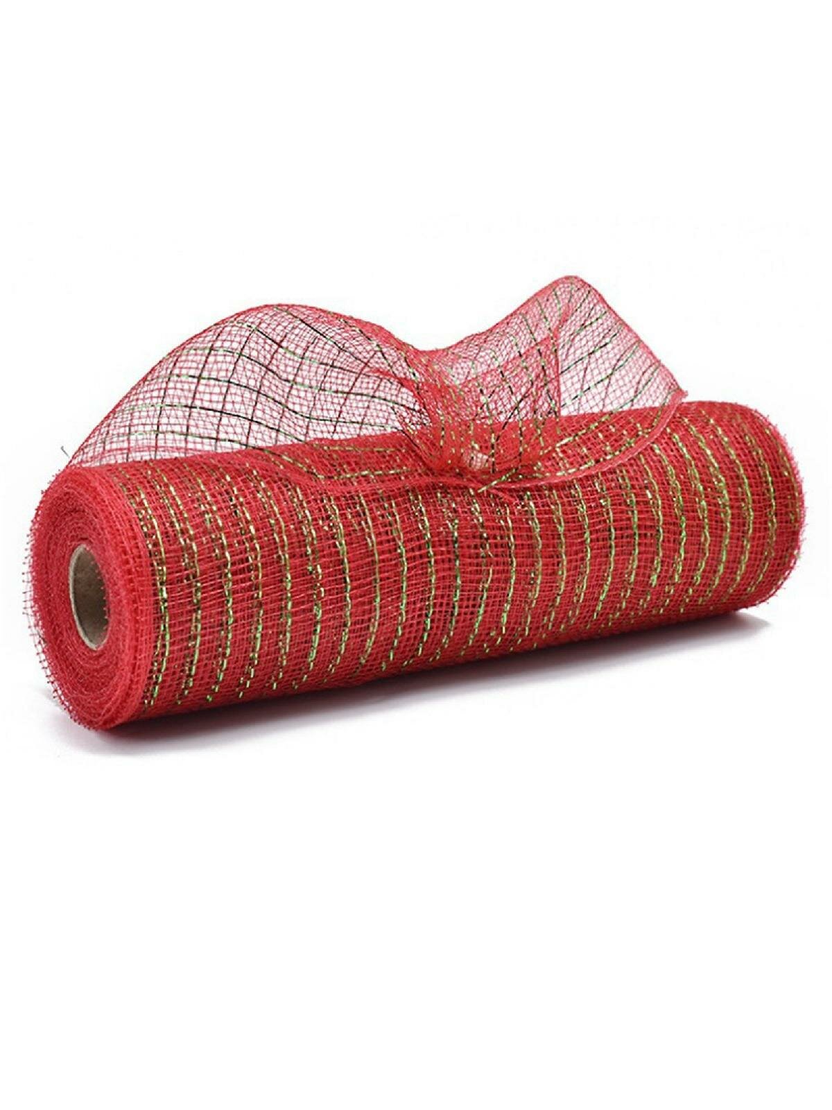 Металлическая рождественская сетчатая лента, ярко - красный плюс золотой