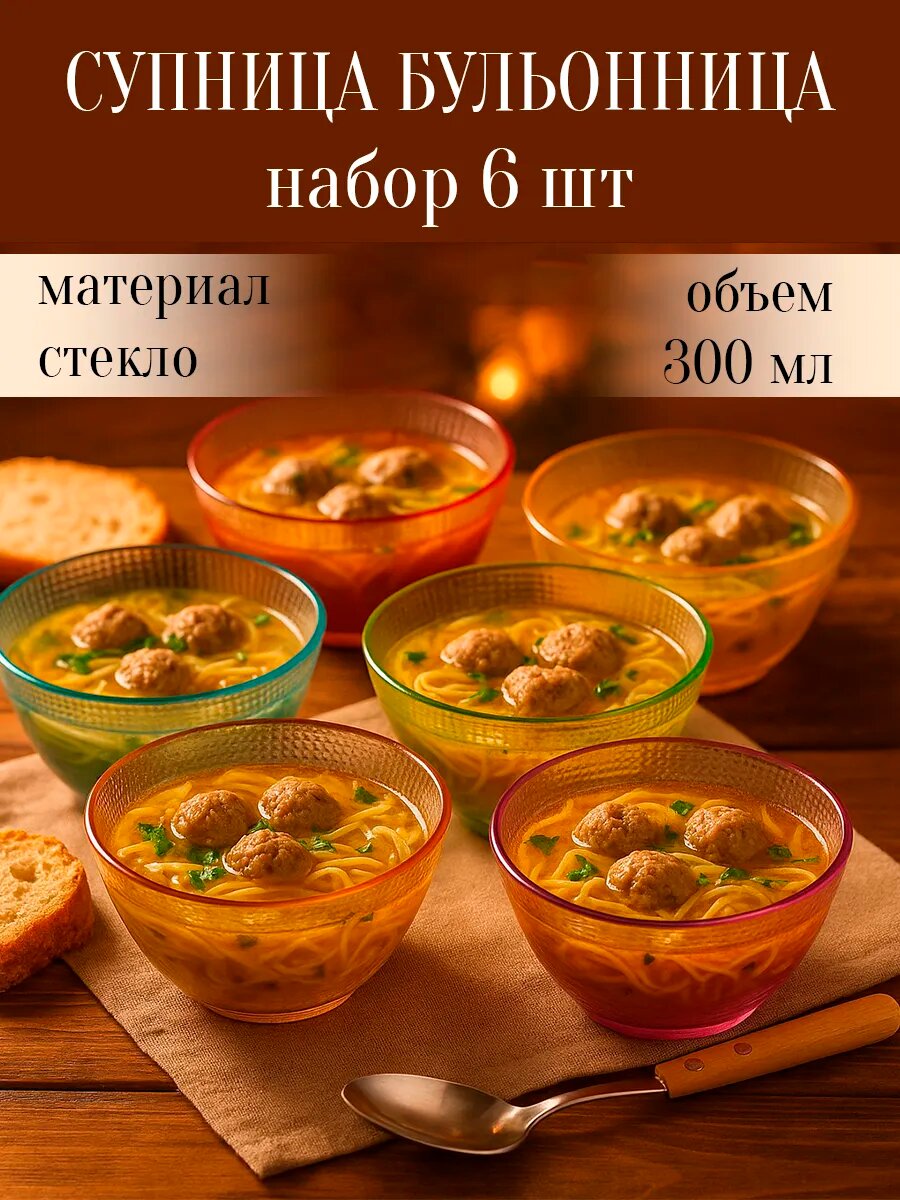 Супница бульонница стеклянная набор 6 шт
