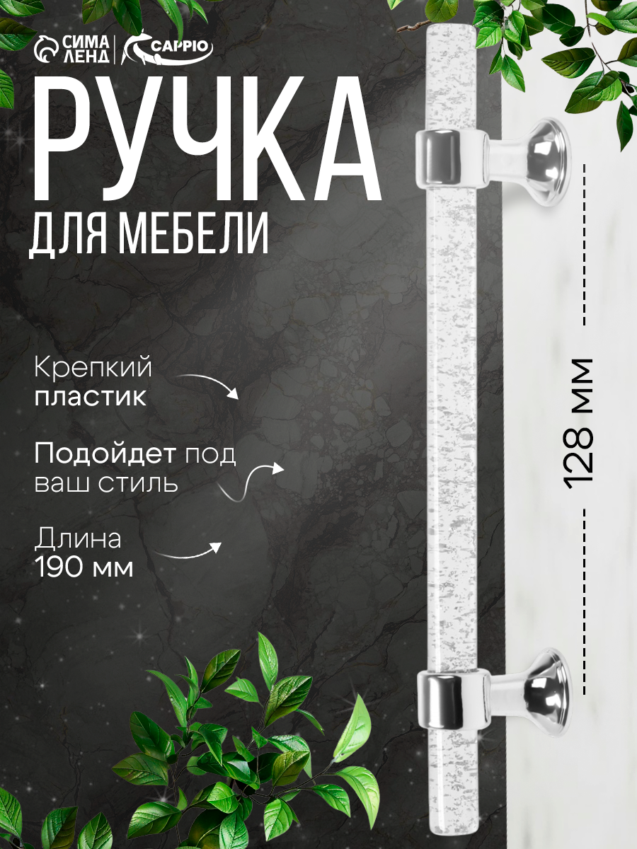 Ручка-скоба CAPPIO PK106, м/о 128 мм, d=12 мм, пластик, цвет прозрачный/хром