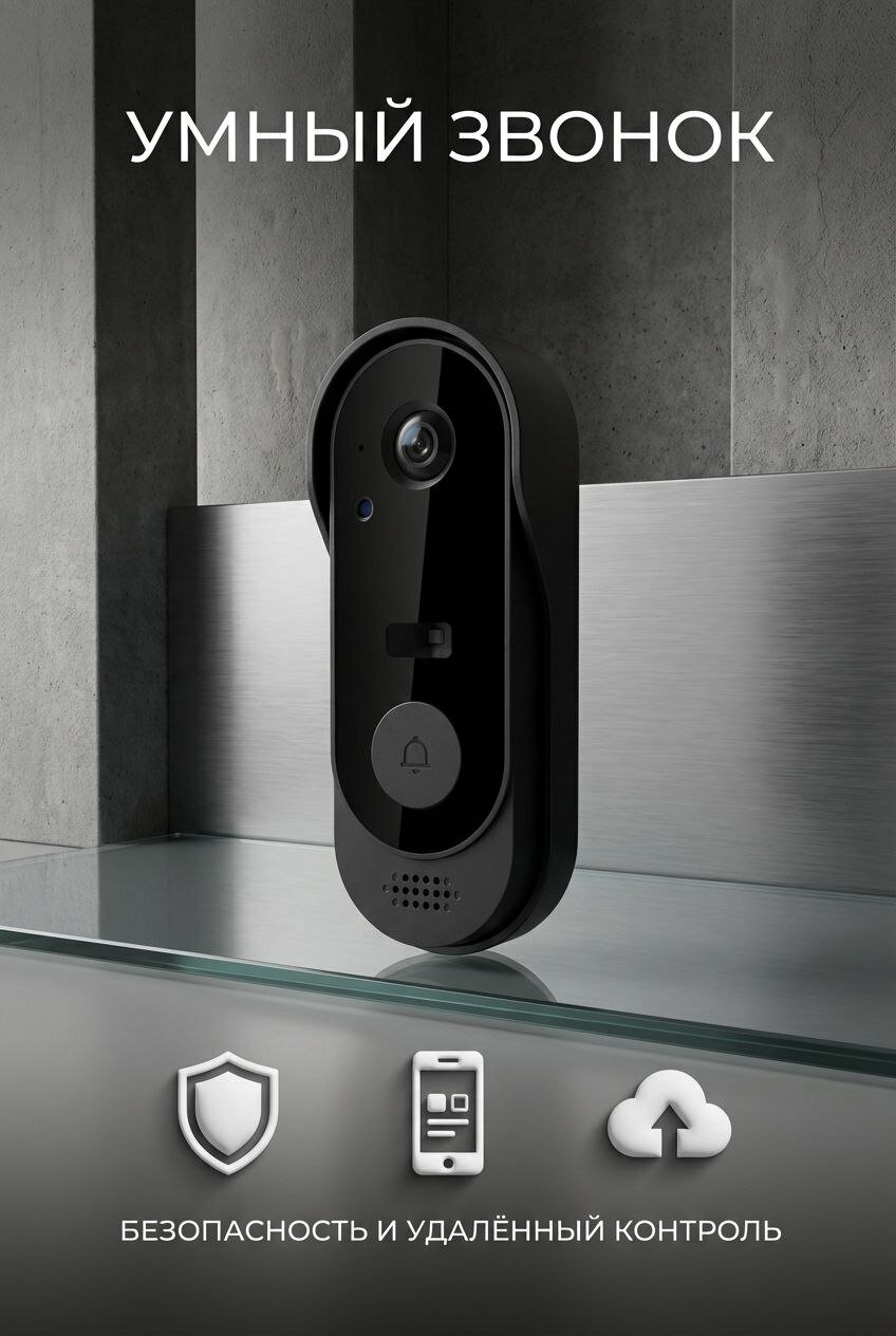 Умный дверной видеозвонок с автономным питанием, цвет черный