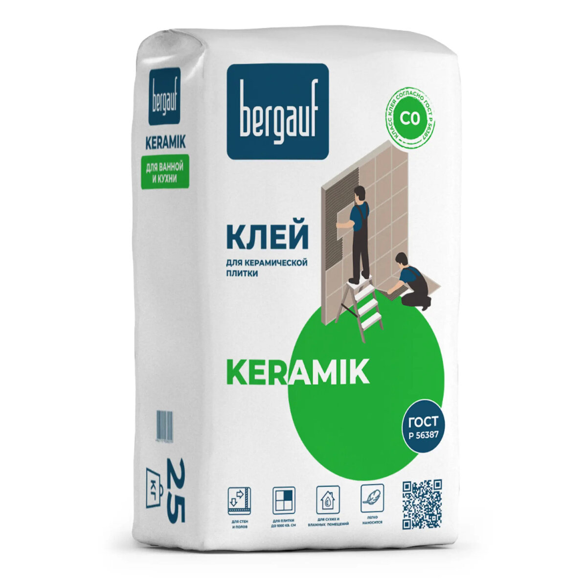Клей плиточный Bergauf Keramik, влагостойкий, для внутренних работ, 25 кг