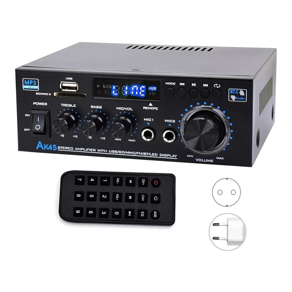 Мини-усилитель AK45 50W с Bluetooth 5.0 для дома, USB, SD, FM, пульт ДУ