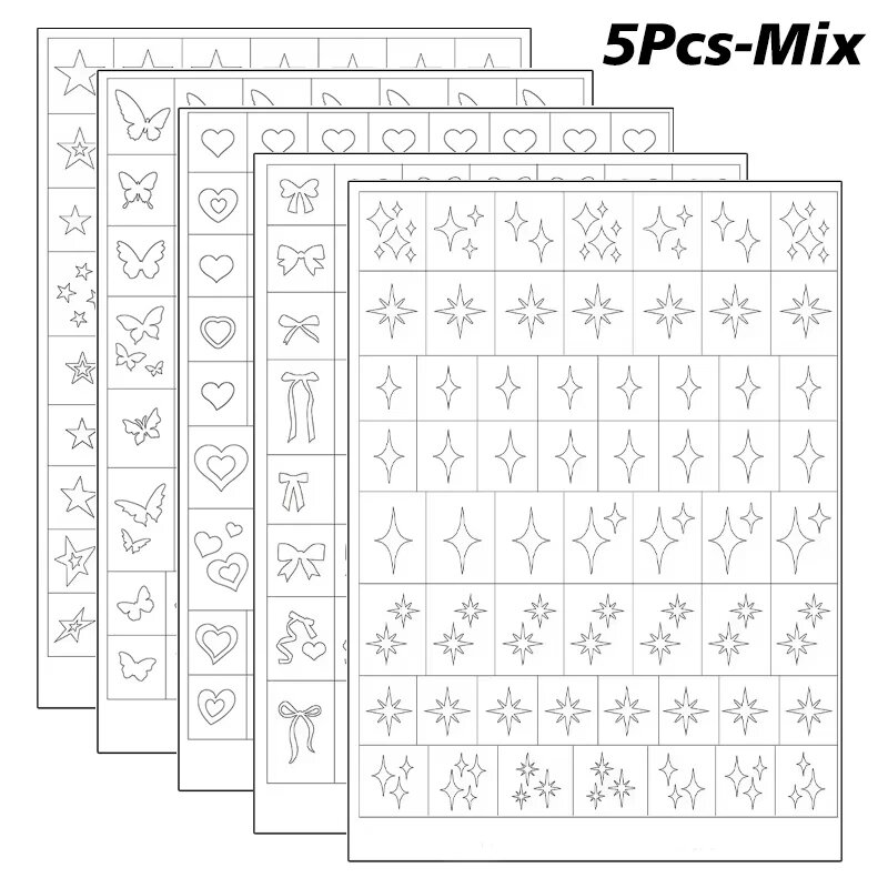Набор из 5 трафаретов для дизайна ногтей с бабочками 5Pcs-Mix