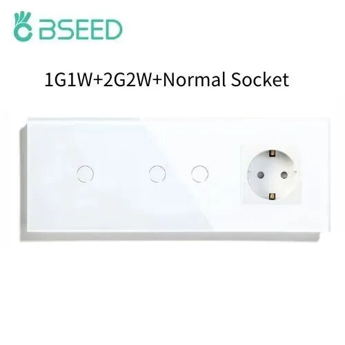 Розетка с cенсорный выключатель, 3 клавиша(1G1W+2G2W) двойное управление 1 розетка, панель стекло ,228mm