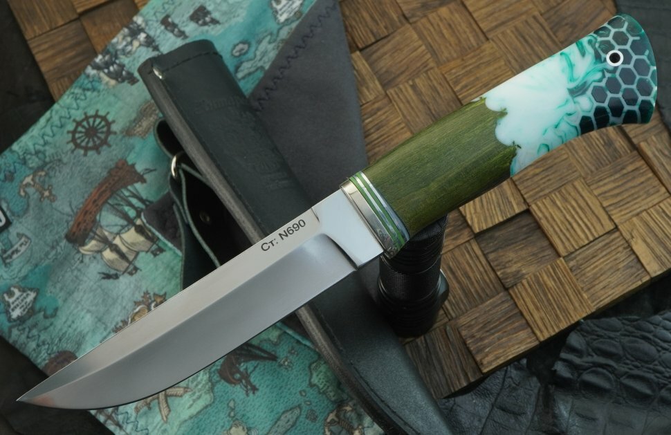 Нож Антарес Тигр, сталь N690, рукоять акрилат/стабилизированная древесина