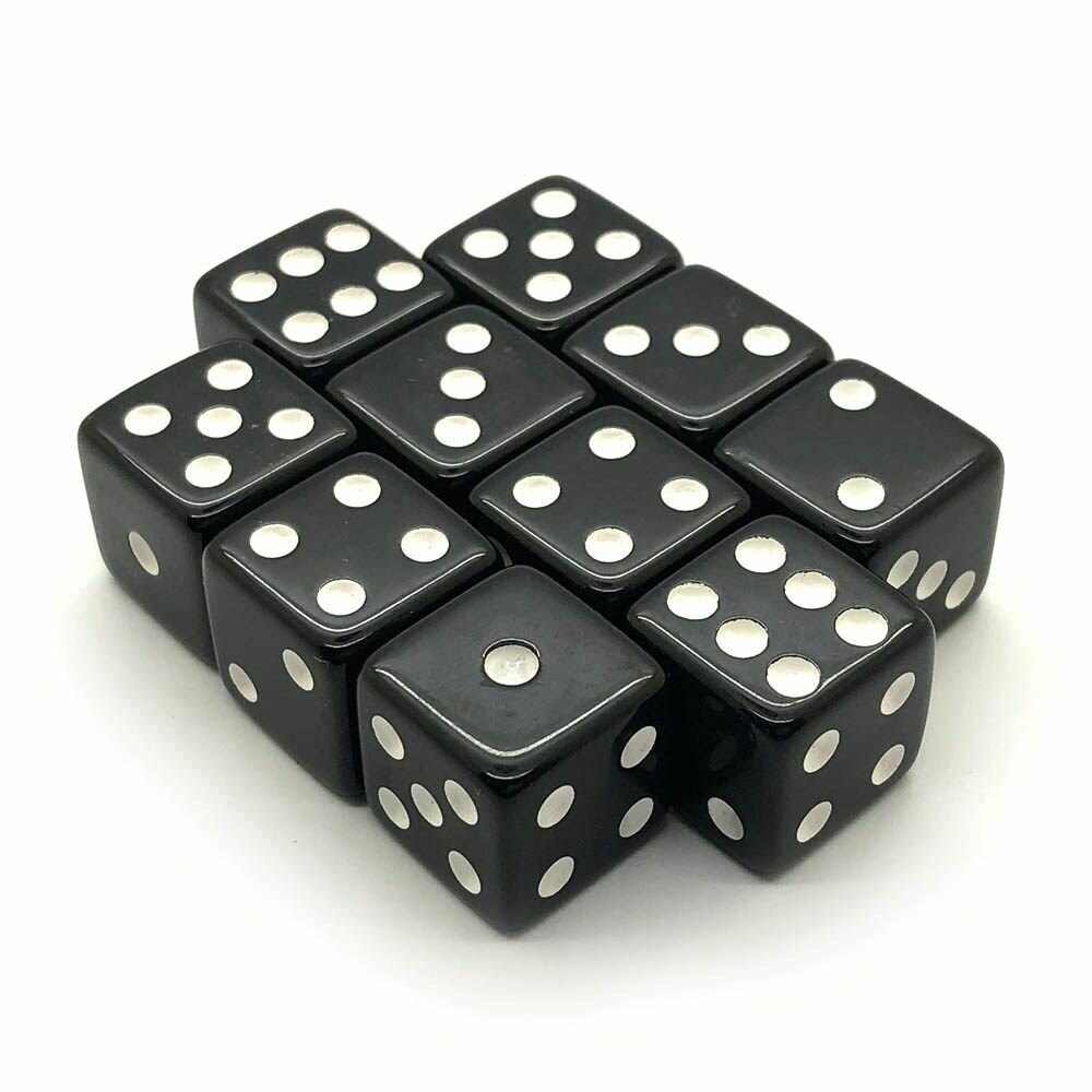 Кости д6 16мм 10шт. Черные с острыми углами