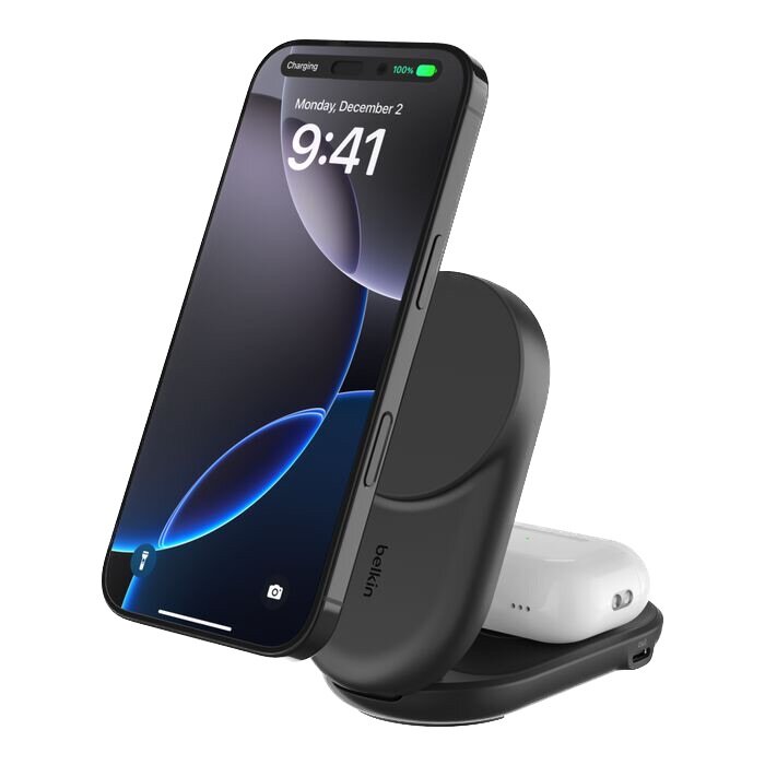Беспроводное зарядное устройство Belkin UltraCharge 2-in-1 Foldable Magnetic 25W Qi2 Wireless charger (Round) Черный