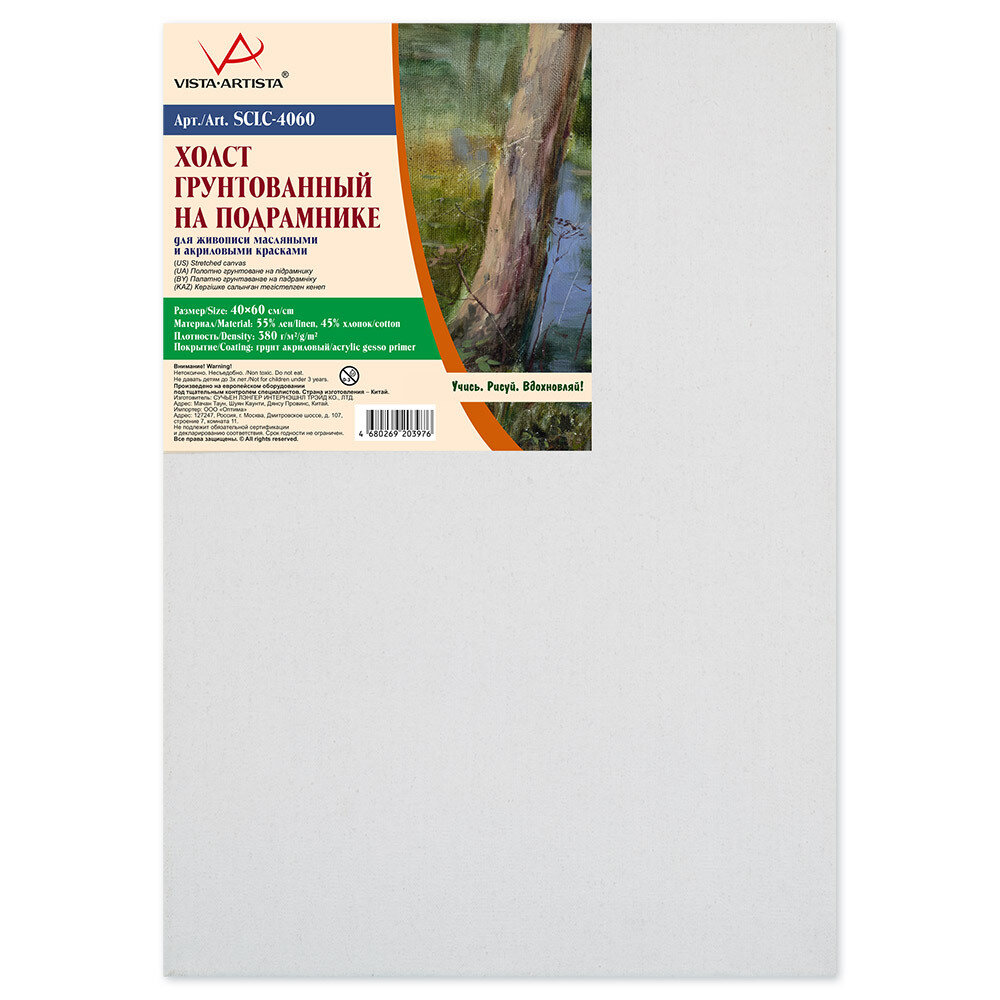 VISTA-ARTISTA холст грунтованный на подрамнике 380 г/кв. м, 55% лён, 45% хлопок, мелкозернистый, набор 2 штуки 40 х 60 см, SCLC-4060