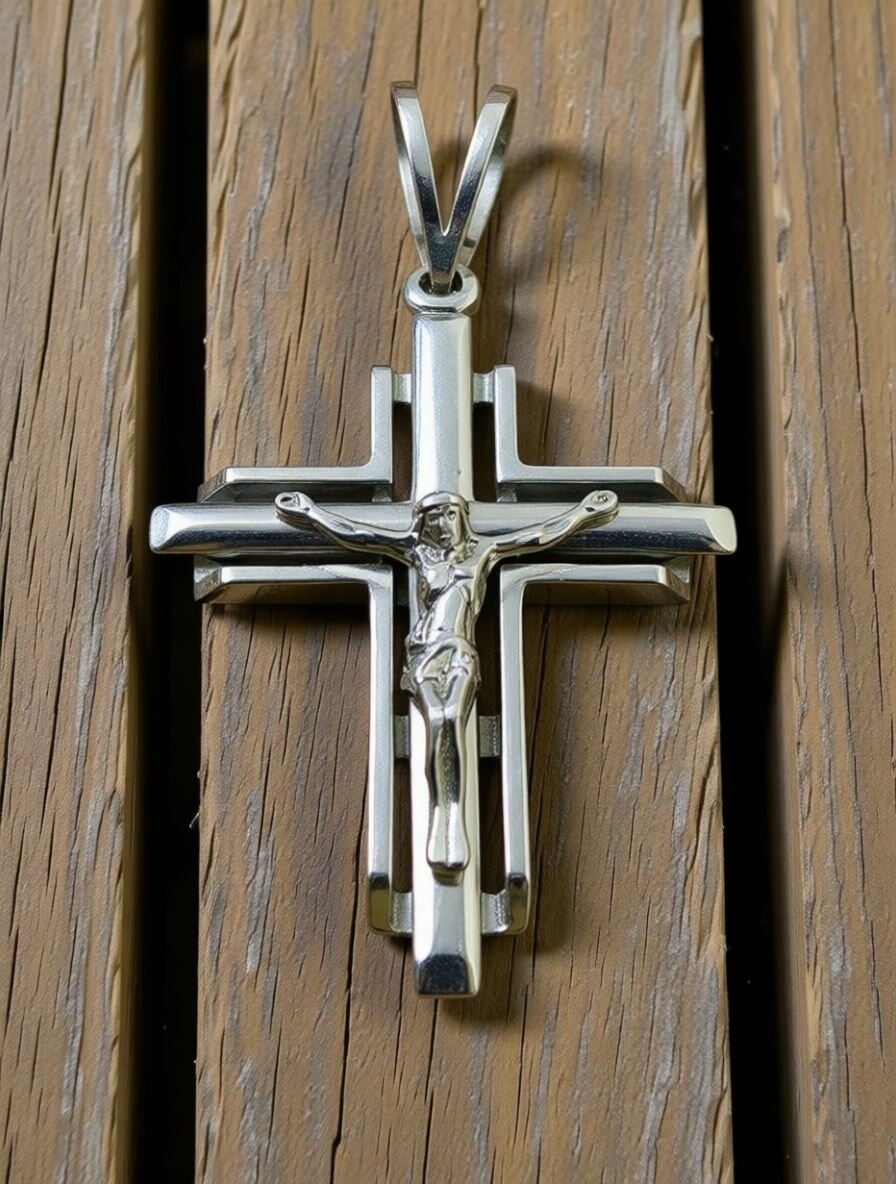 Крестик, белое золото, 585 проба