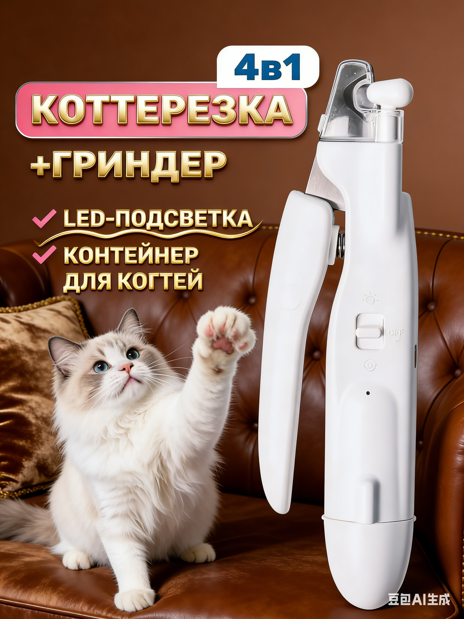 Когтерезка для кошек с ограничителем безопасная с подсветкой