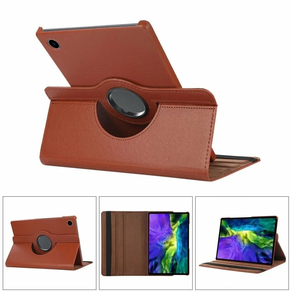 Чехол для планшета Samsung Galaxy Tab A8 10.5 2021 (X200N/X205/SM-X200), Самсунг Галакси Таб А8 10.5 поворотный роторный оборотный коричневый кожаный