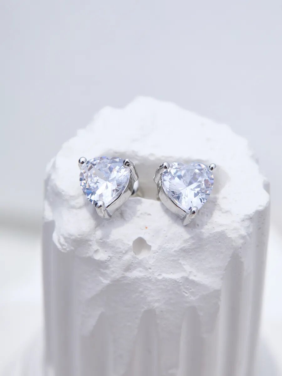 Серьги пусеты, кристаллы Swarovski, фианит