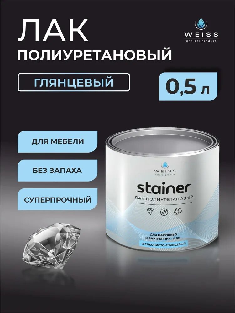 Лак для мебели, полиуретановый, глянцевый, бесцветный, 0.5л