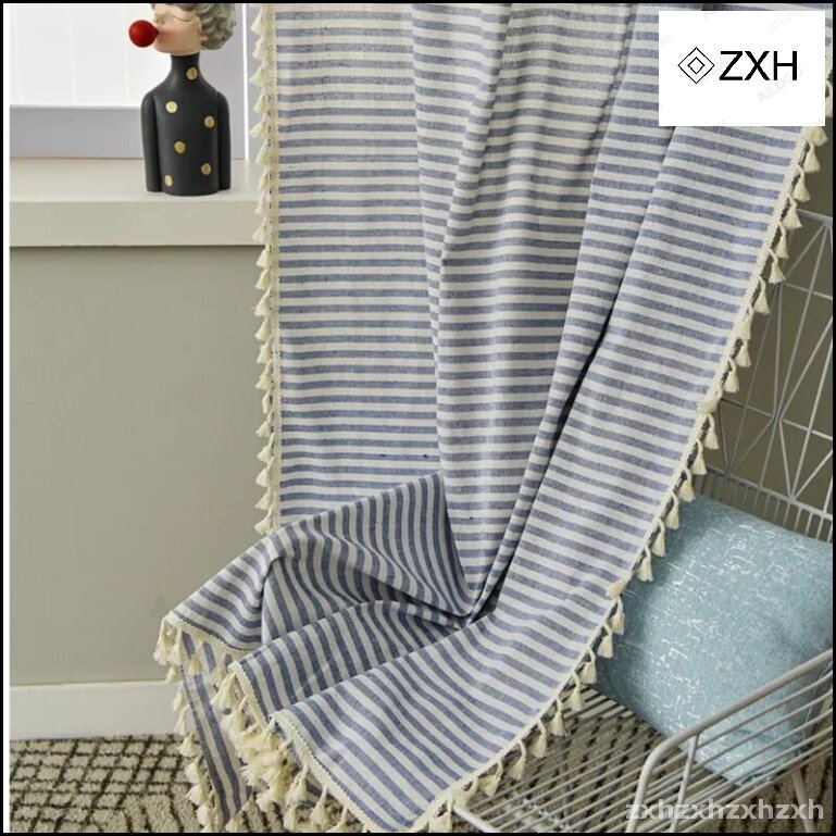 Шторы CFY Home розовая полоска из хлопка и льна ROAD POCKET, W150 cm X H270 cm, 3