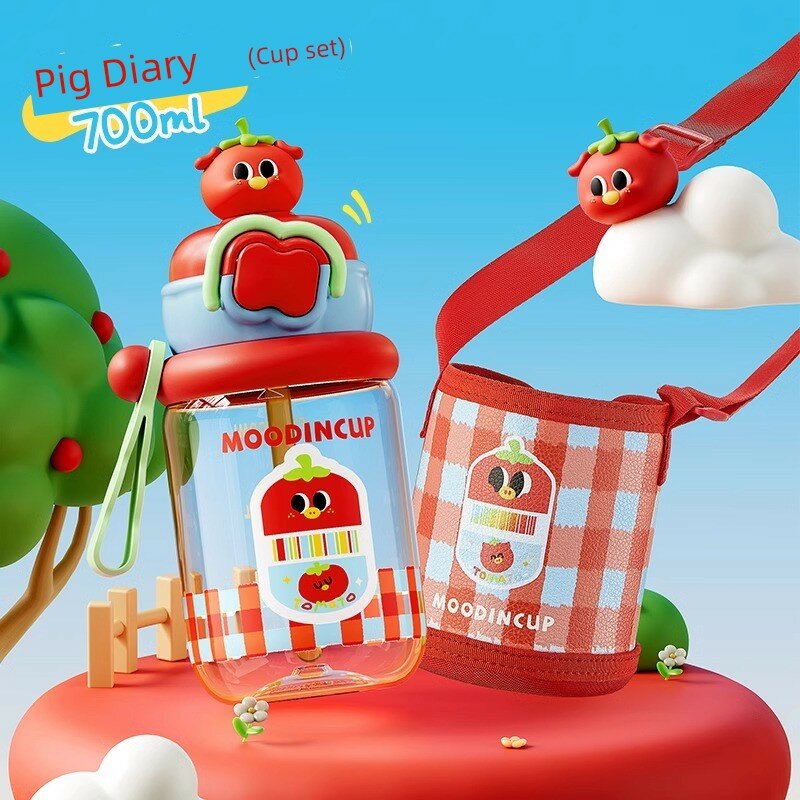Кружка с трубочкой Pig Pig Diary из ппсу 700 мл с чехлом, без БПА, детская водяная бутылка с милым рисунком