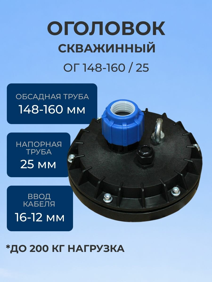 Оголовок скважинный герметичный 148-160/25 пластиковый, оголовок для скважины на обсадную трубу с креплением троса