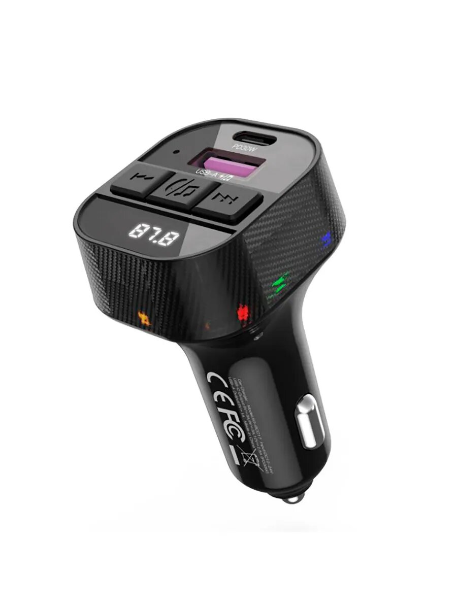 FM модулятор (трансмиттер) XO-BCC17 bluetooth, 3.1А USB, type-c, цвет черный