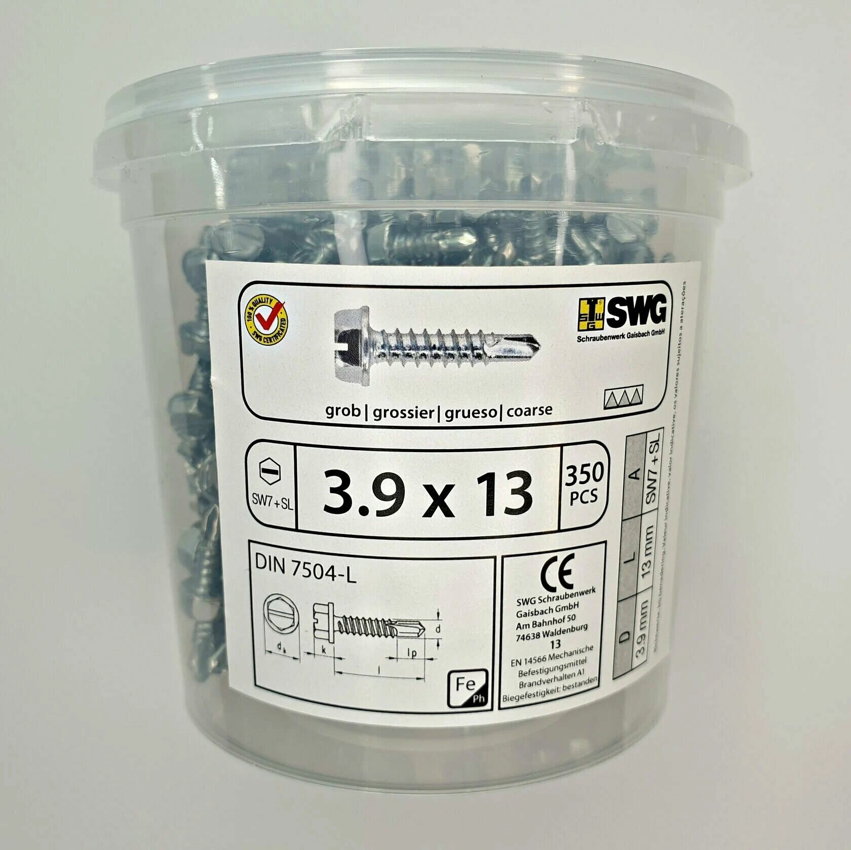 Саморез по металлу DIN 7504 L 3.9x13 (350 pcs) SWG, Германия