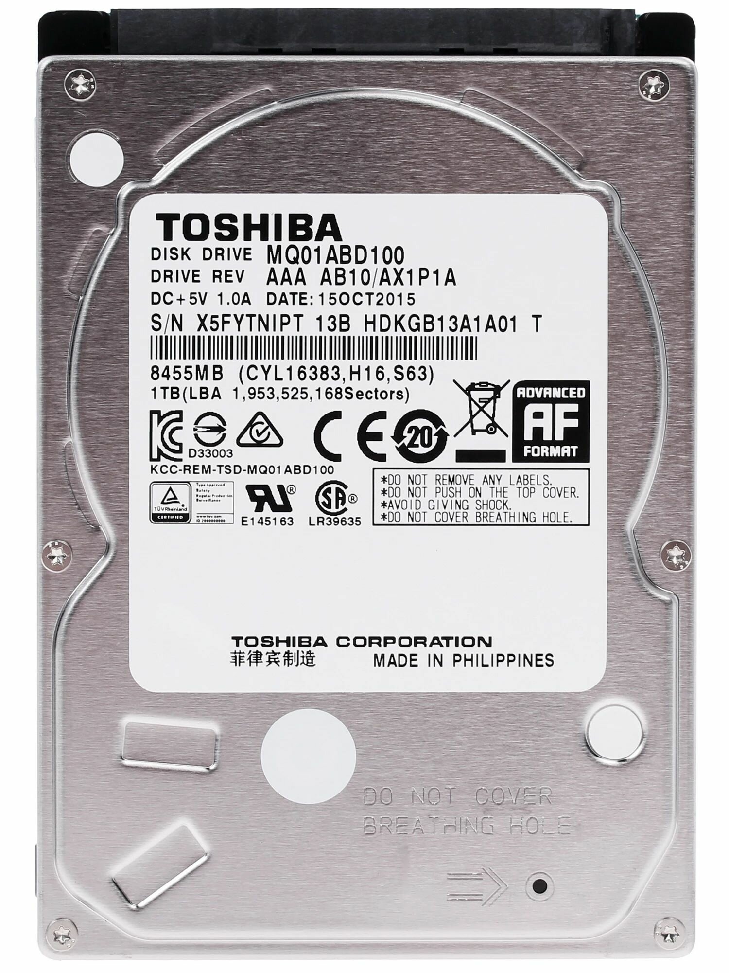 2.5" 1 ТБ Жесткий диск Toshiba (MQ01ABD100) - 5400 об/мин, SATA II, 3 Гбит/с