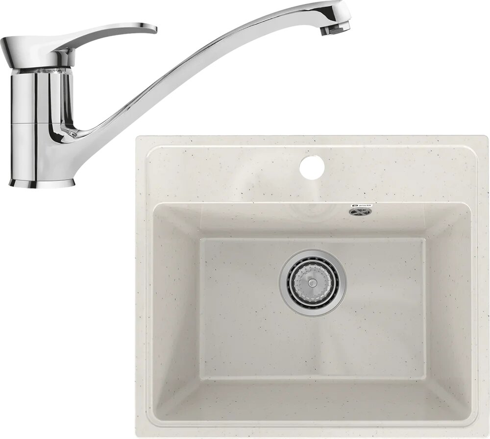 Комплект Мойка Practik PR-M 490-001, белый камень / Смеситель Lava SG04 CR, chrome
