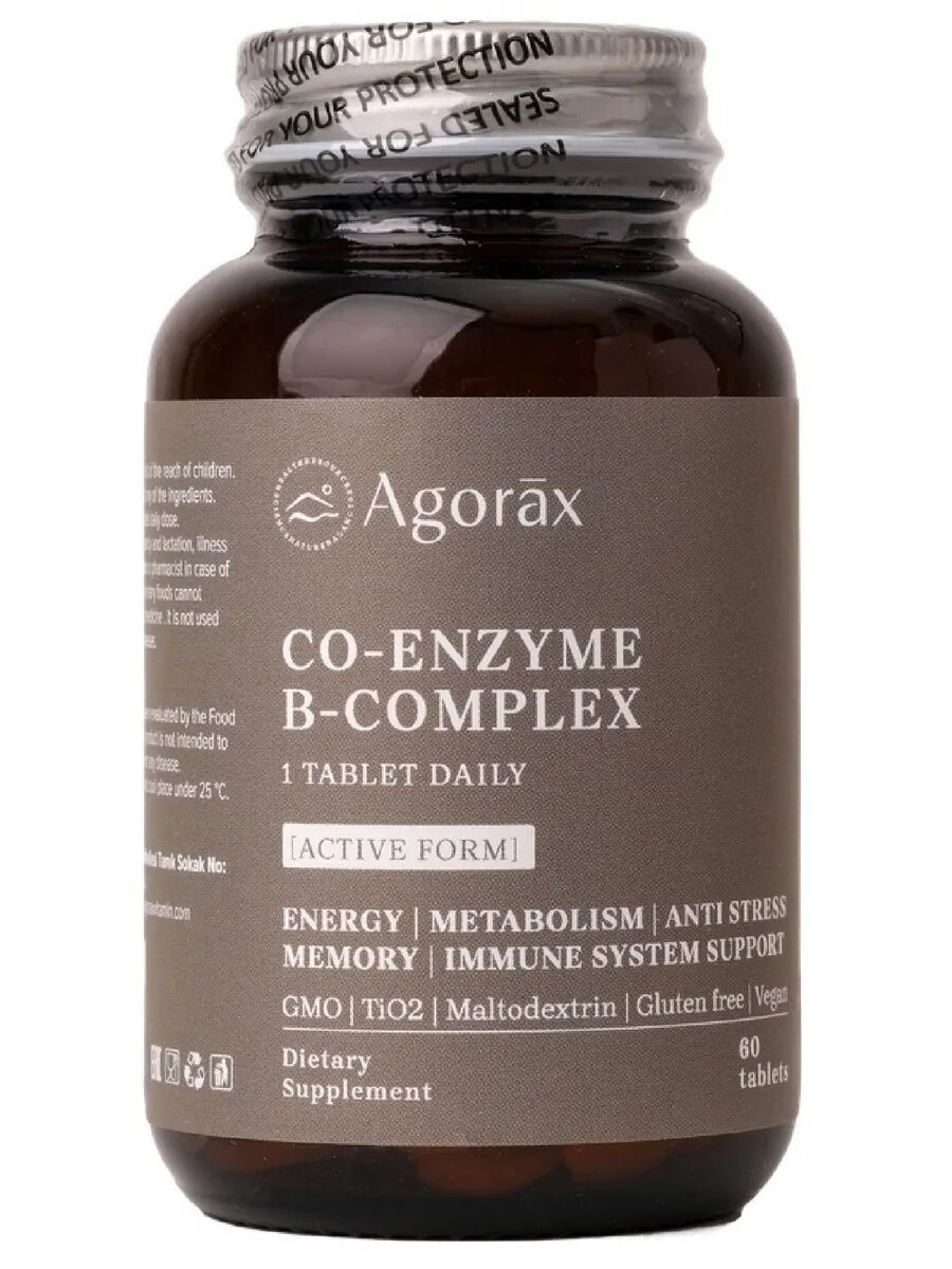 Аминокислоты Agorax Co-enzyme B-Complex, поддержка нервной системы, 60 таблеток