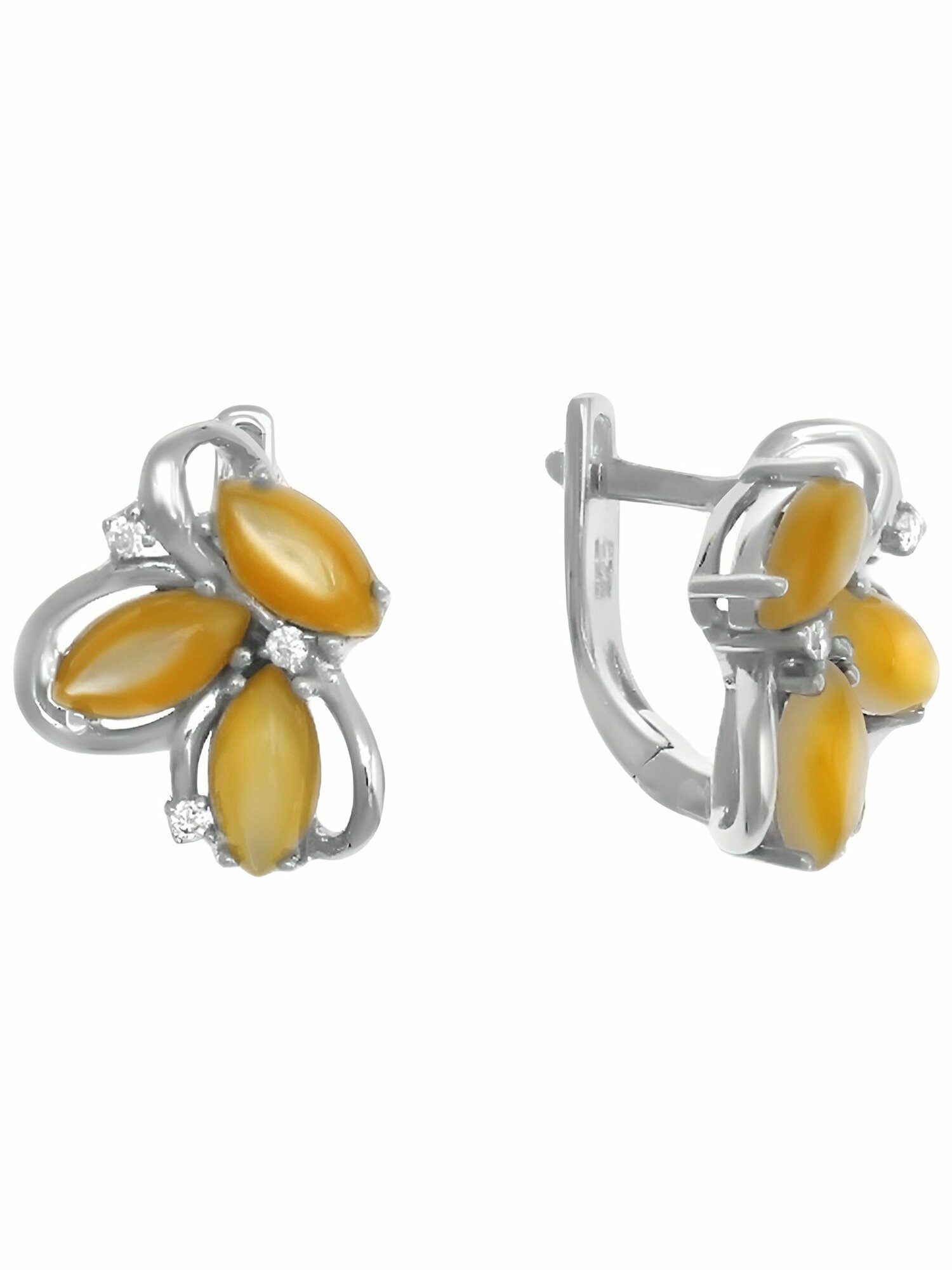 Серьги, серебро, 925 проба, родирование, перламутр, фианит