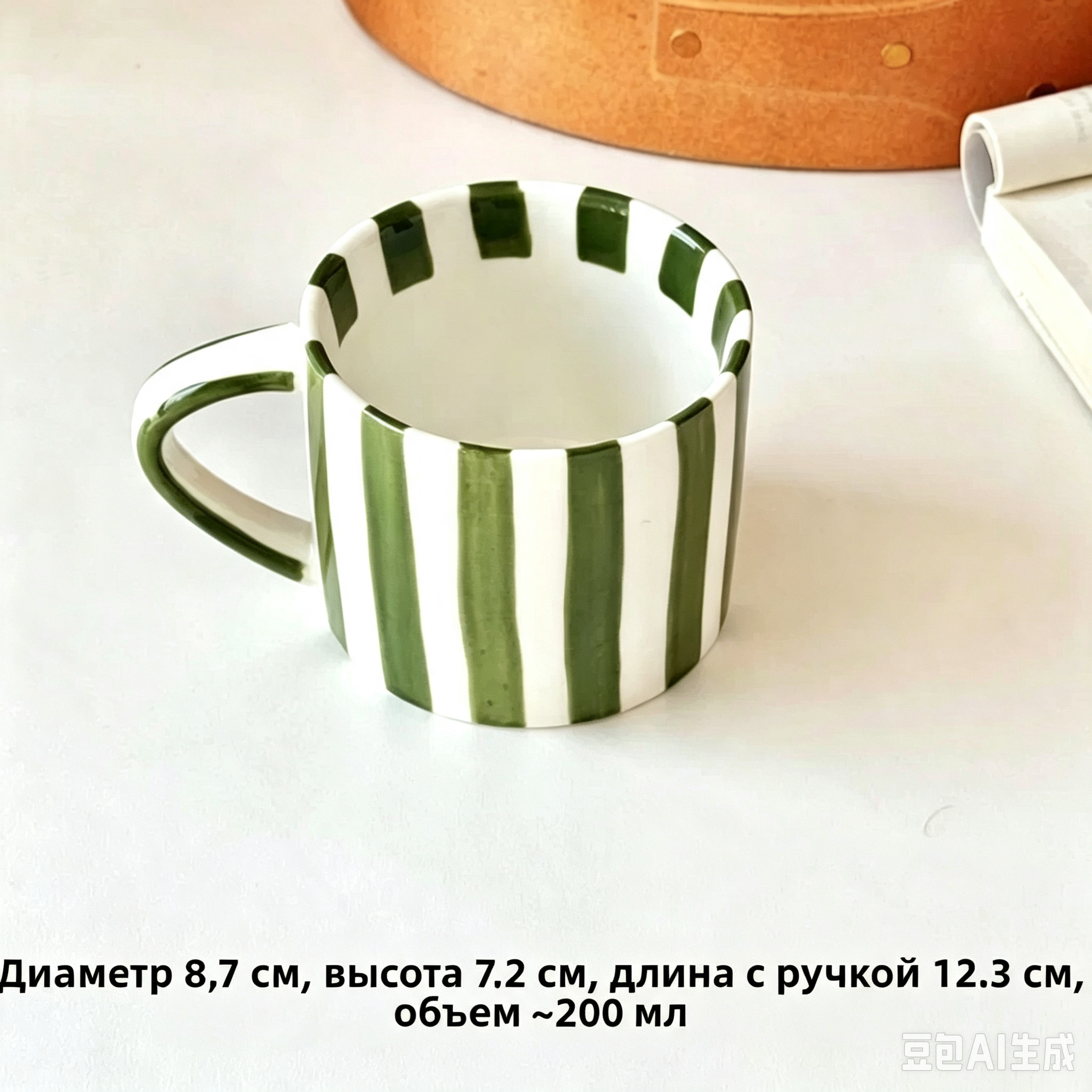 Кружка керамическая, зелёная в полоску, объем 200 мл, креативный дизайн для кофе