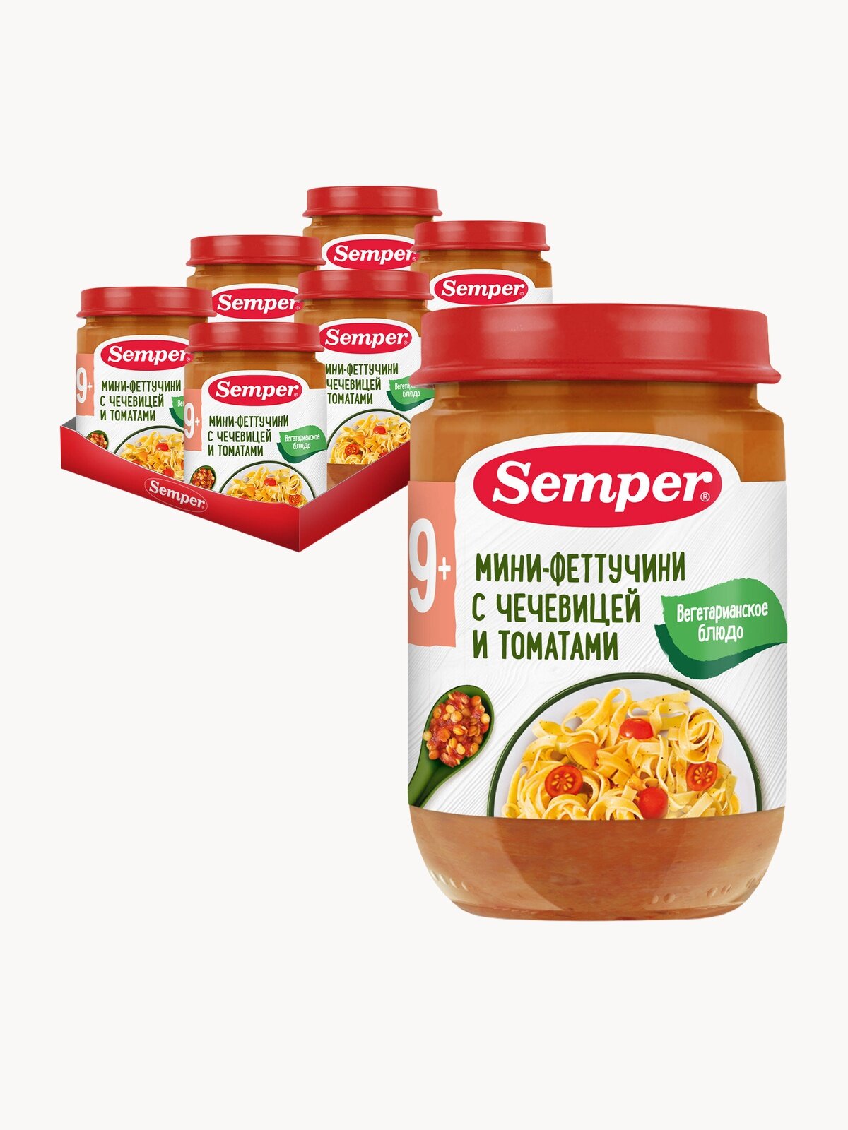 Детское питание Вегетарианское блюдо Semper Мини-Феттучини чечевица, с 9 месяцев, 6х190 г