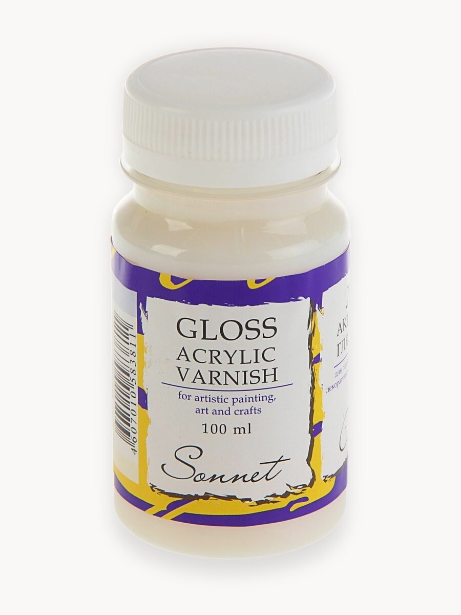Лак акриловый глянцевый прозрачный Сонет 100 мл для творчества