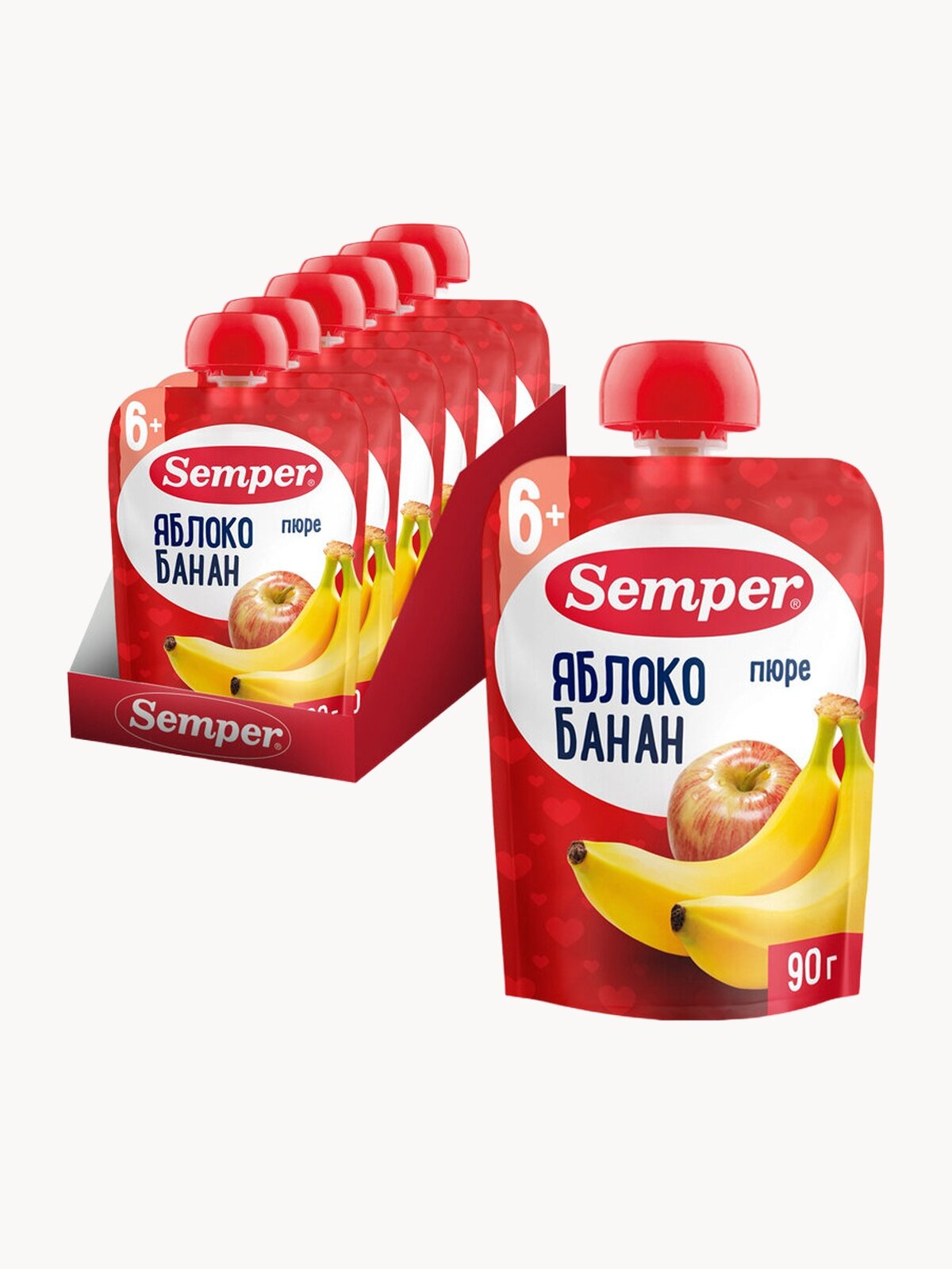 Детское питание Пюре Semper фруктовое Яблоко и банан, c 6 месяцев, 6х90г