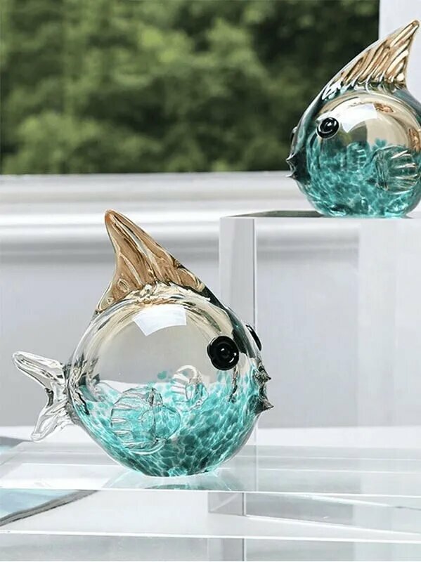 Морская рыба Шар. Стеклянная фигурка в стиле Мурано. 18х12х18см