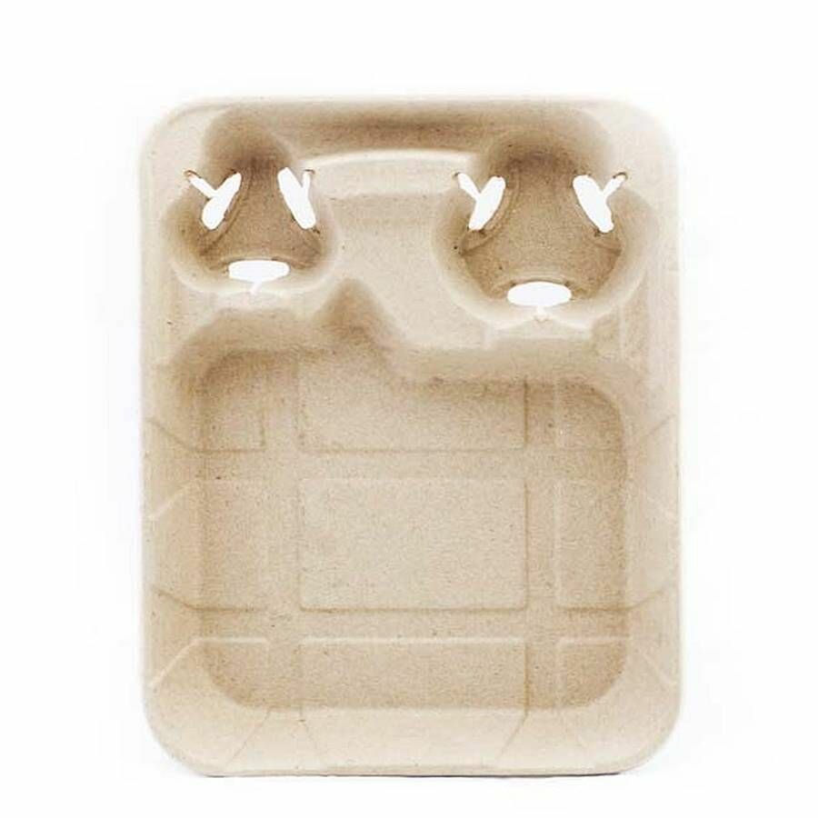 Поднос одноразовый с двумя подстаканниками, 330*266*47 мм, пульперкартон, 100 шт.