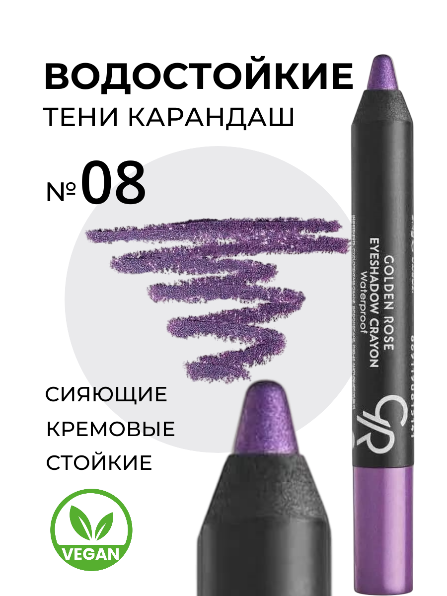 Водостойкие кремовые тени-карандаш для глаз Golden Rose Eyeshadow Crayon Waterproof сияющие перламутровые стойкие, тон 08
