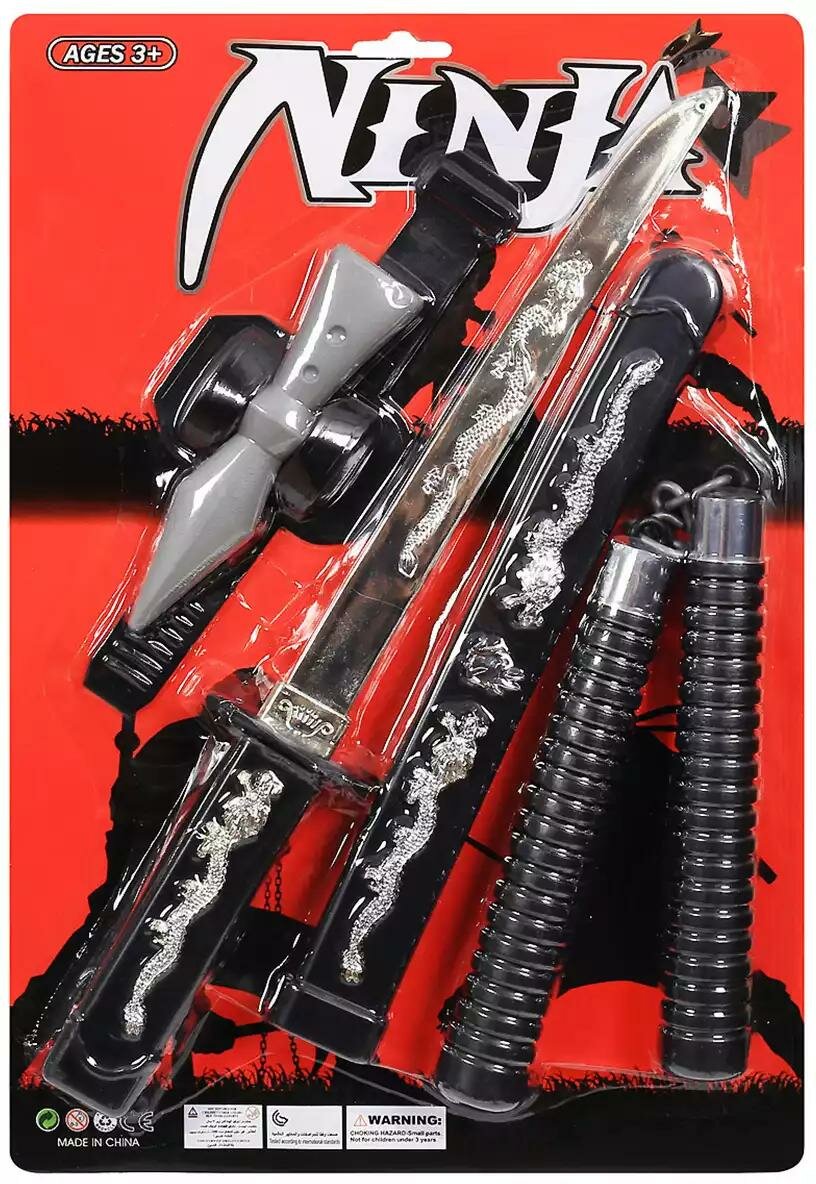 Набор ниндзя КНР RZ1341, из катаны с ножнами, нунчаков и куная с поясом