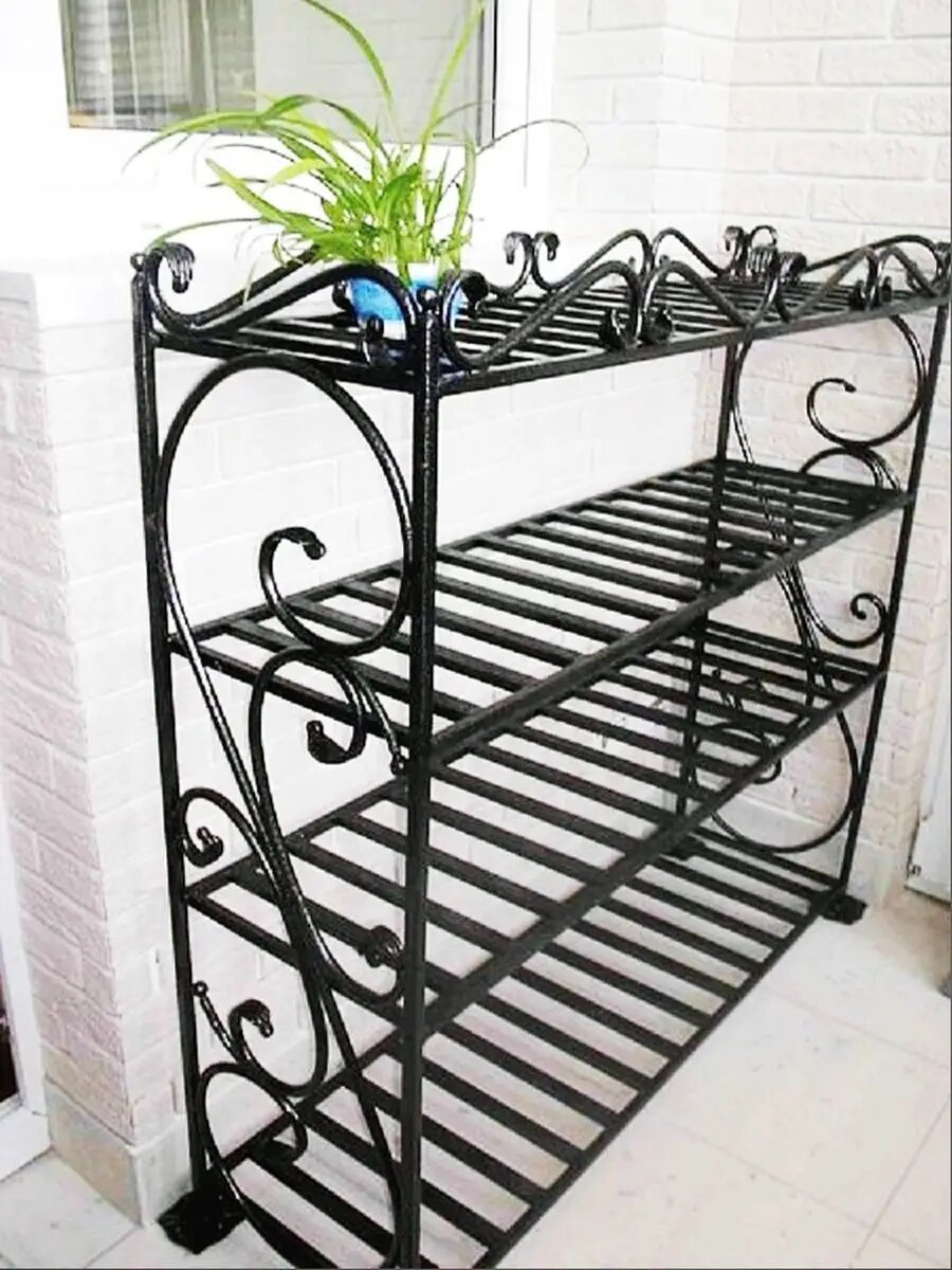 Обувница для прихожей, Студия кованой мебели Нива, цвет черный/состаренное серебро