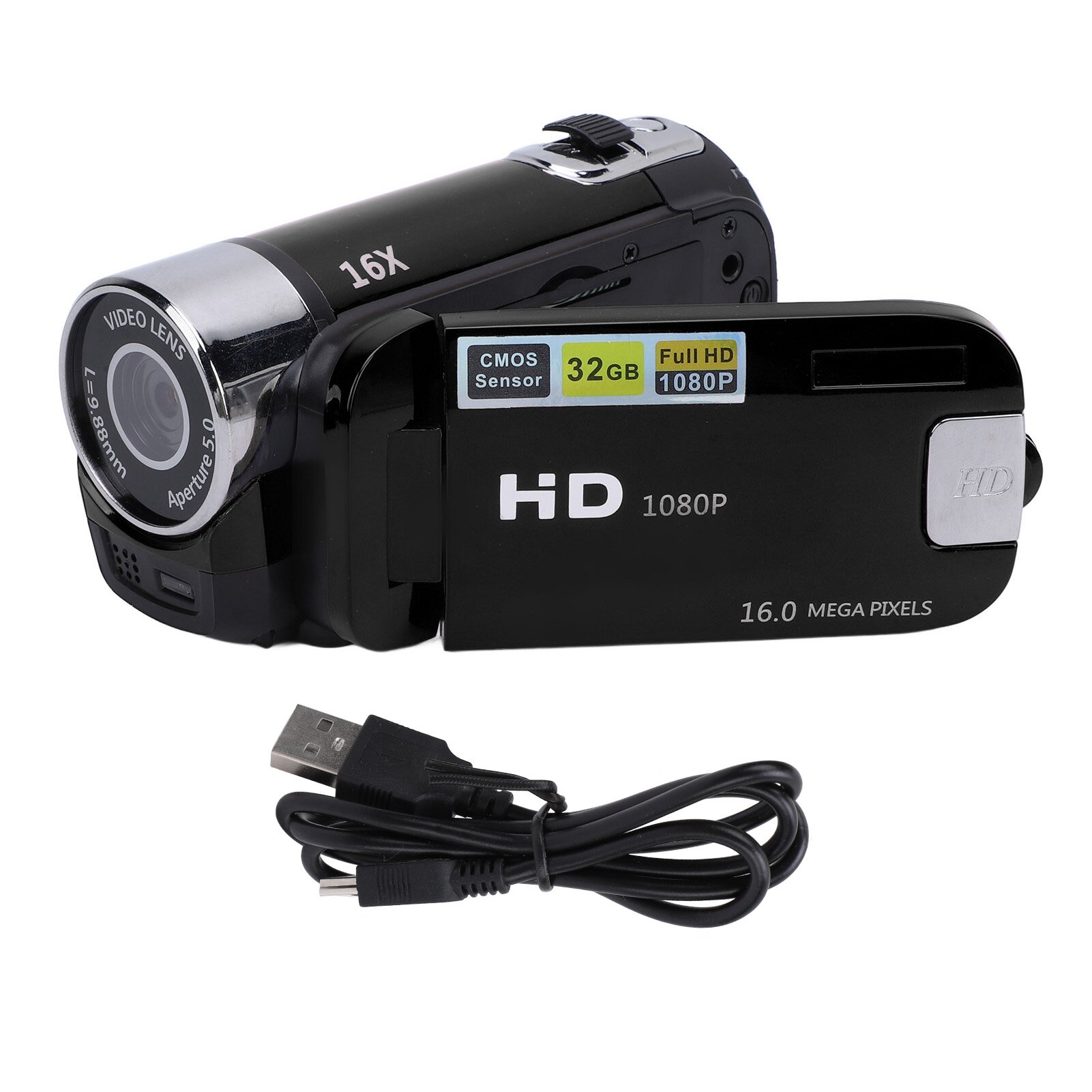 Видеокамера с 2,4-дюймовым цветным экраном, заполняющей подсветкой, 16 Мп, 1080P, 16-кратным цифровым зумом, системой стабилизации изображения, циклической видеозаписью, камкордером для путешествий и роста, записью черного цвета