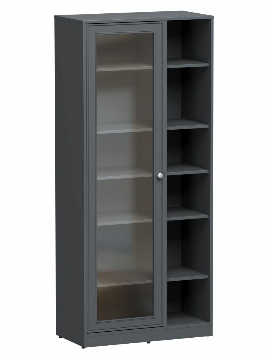 Шкаф-витрина Люсиль с нишей, с полками, со стеклянным фасадом, 78.6х40.1х180.6 см, Графит