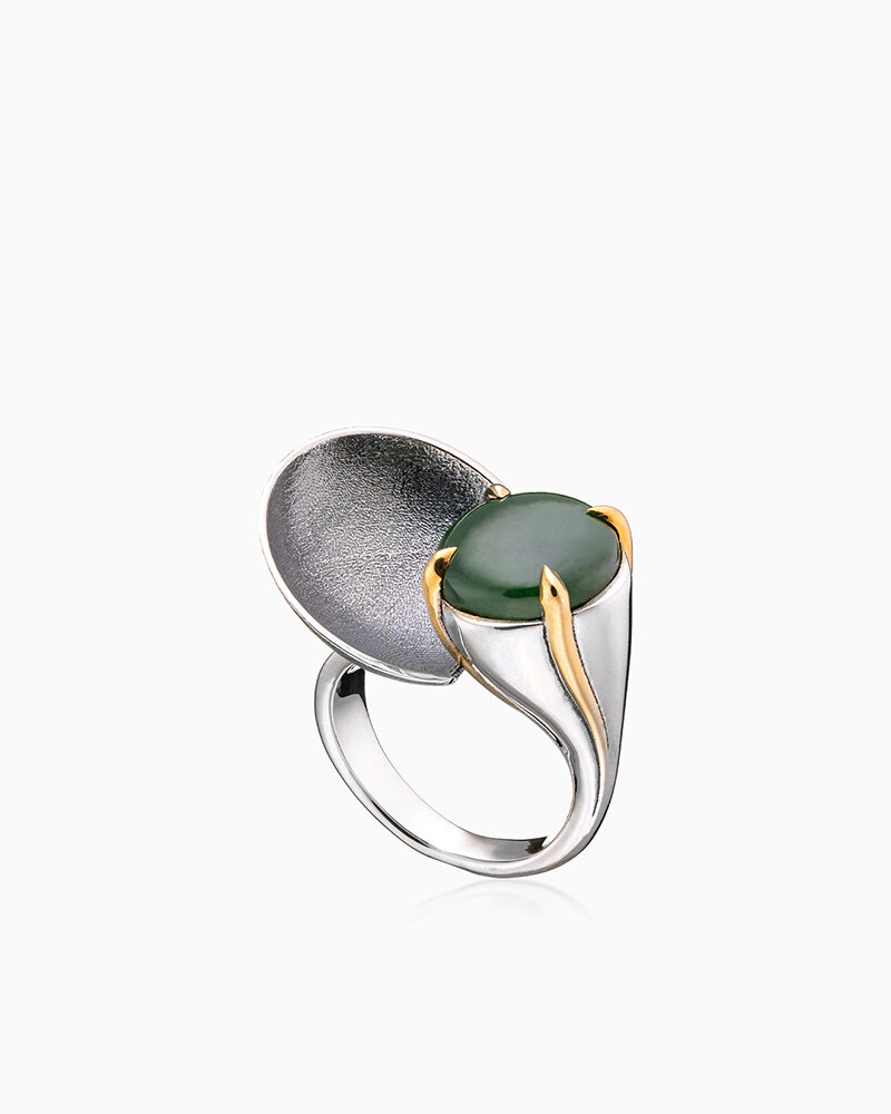 Кольцо, серебро, 925 проба, нефрит