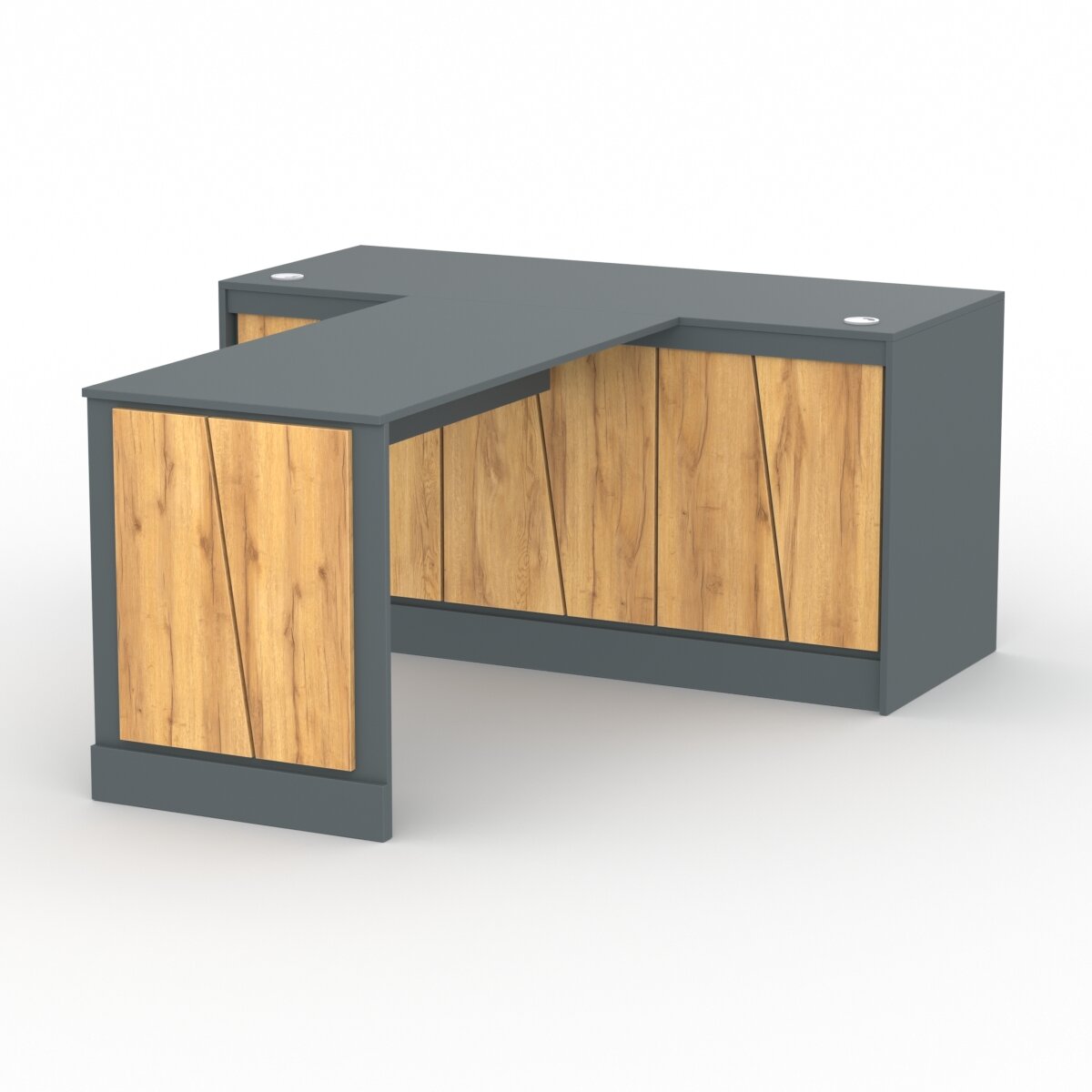 Стол руководителя №4 с приставкой брифингом, Темно-серый и Дуб Золотистый