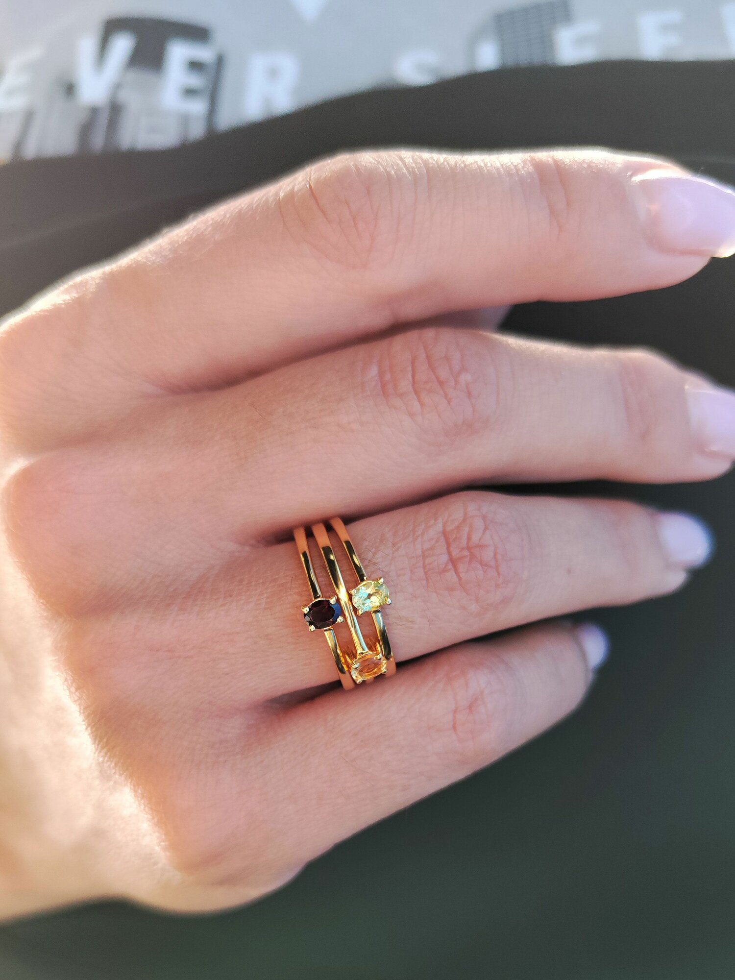 Набор колец, серебро, 925 проба, цитрин, гранат, перидот